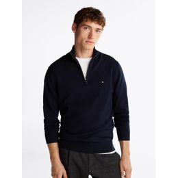 Tommy Hilfiger Herren Troyer "PIMA ORG CTN CASHMERE ZIP MOCK", blau, Gr. S, Obermaterial: 95% Baumwolle, 5% Kaschmir, Pullover