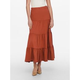 Only Damen Maxirock "ONLMAY MAXI SKIRT", braun, Gr. XXS, unifarben, Jersey, Obermaterial: 100% Baumwolle, R&ouml;cke, Baumwolle, mit Volant