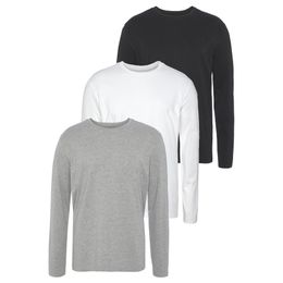 MAN'S WORLD MAN'S WORLD Herren Langarmshirt "neue Farbe ", schwarz-wei&szlig;, Basic, Gr. 52, unifarben, Single Jersey, Graumeliert (Obermaterial): 90% Baumwolle, 10%