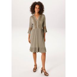 Aniston CASUAL Damen Tunikakleid, beige, Gr. 48, unifarben, Single Jersey, Obermaterial: 95% Viskose, 5% Elasthan, Kleider, mit H&auml;kelspitze