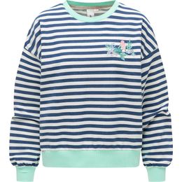 Ragwear Damen Sweater "Wuss Stripes", blau, Gr. L, Material: 50% Baumwolle, 50% Polyester, Sweatshirts, Hoodie mit verstellbarer Kapuze