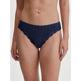 Calida Damen Calida H&uuml;ftslip &raquo;Etude Toujours&laquo; Nadelstreifen-Optik, florale Spitze, Regular-Cut, Jacquard, elastisch blau M (44/46)