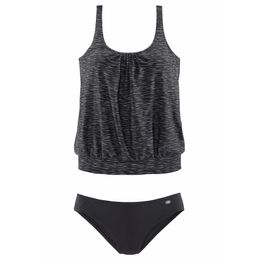 Kangaroos Damen Oversize-Tankini, schwarz, Gr. 50, Melange-Effekt, Polyamid, Bikini-Sets, eingearbeitete Softcups, Unterbrustgummi rundum, bis Cup D