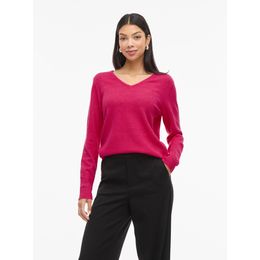 V-Ausschnitt-Pullover Vila "VIRIL V-NECK L/S KNIT TOP - NOOS", Damen, Gr. L, pink (jazzy detail:schwarz melange), Feinstrick, Obermaterial: 50% Viskose, 27% Nylon, 23% Polyester, meliert, regular fit normal, V-Ausschnitt, Pullover, Materialmix, regular fit