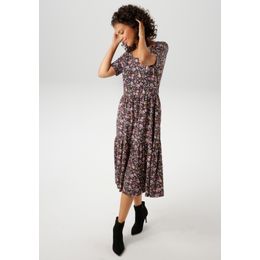 Aniston CASUAL Damen Sommerkleid, rot, Gr. 44, bedruckt, gebl&uuml;mt, Single Jersey, Obermaterial: 95% Baumwolle, 5% Elasthan, Kleider, mit farbenfrohen