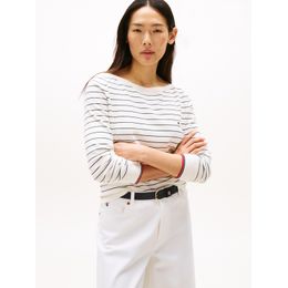 Tommy Hilfiger Damen Strickpullover "CO JERSEY STITCH BOAT-NECK SWEATER", beige, Gr. S, gestreift, Strick, Obermaterial: 67% Baumwolle, 33% Polyamid,