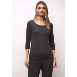 Street One Damen 3/4-Arm-Shirtschwarzest braun, Gr. 42, unifarben, Web, 50% Modal, 50% Baumwolle, Shirts, mit Rundhalsausschnitt