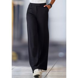 Lascana Damen Anzughose "mit verstellbarem Bund", schwarz, Gr. 46, unifarben, Web, Obermaterial: 65% Polyester, 28% Viskose, 7% Elasthan, Hosen,