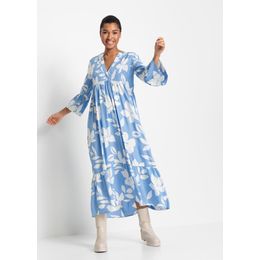 bonprix Damen Maxikleid "Maxikleid aus flie&szlig;ender Viskose", blau, Gr. 48, Obermaterial: 100% Viskose, Kleider, f&uuml;r modischen Auftritt, aus Viskose,