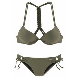 Buffalo Damen Push-Up-Bikini mit geflochtenem R&uuml;ckendetail gr&uuml;n 34, Cup C