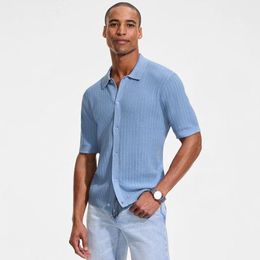 LANDS' END Leichtes Feinstrick-Hemd aus Baumwolle, Herren,  Blau, Baumwolle, by Lands' End