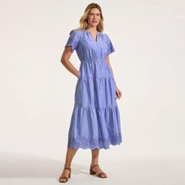LANDS' END Maxikleid aus Baumwolle mit Lochstickerei, Damen,  Blau, Baumwolle, by Lands' End