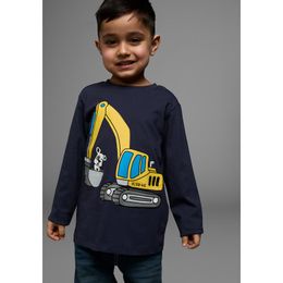 Kidsworld Jungen Kidsworld Langarmshirt &raquo;HUND MIT BAGGER&laquo; Langarm, Basic-Passform, mit stylischem Druck, Rundhalsausschnitt blau 140/146