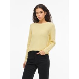 Rundhalspullover Vila "VIDALO O-NECK L/S KNIT TOP- NOOS", Damen, Gr. L, gelb (pastel gelb), Feinstrick, Obermaterial: 100% Baumwolle, unifarben, regular fit normal, Rundhals, Rippb&uuml;ndchen, Pullover Rundhalspullover, Baumwolle, regular fit