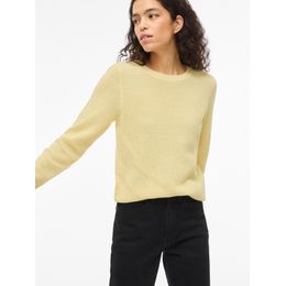 Vila Damen Rundhalspullover "VIDALO O-NECK L/S KNIT TOP- NOOS", gelb, Gr. L, unifarben, Feinstrick, Obermaterial: 100% Baumwolle, Pullover,