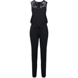 Urban Classics Damen Jumpsuit "Urban Classics Damen Ladies Lace Block Jumpsuit"schwarz, Gr. L, unifarben, 95% Baumwolle, 5% Elasthan, Overalls