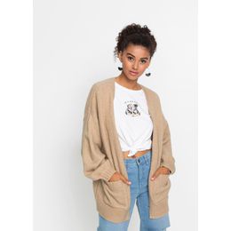 bonprix Damen Strickjacke "Oversize-Strickjacke", beige, Gr. 32, Obermaterial: 75% Polyacryl, 22% Polyester, 3% Elasthan, Strickjacken,