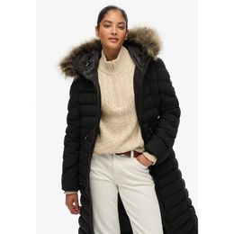 Superdry Damen Steppjacke &raquo;FUJI FAUX FUR HOODED LONGLINE&laquo; mit Kapuze schwarz XS