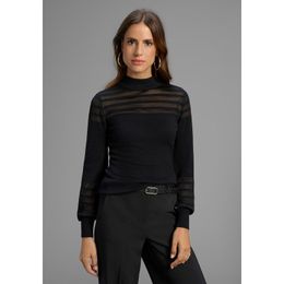 Melrose Damen Stehkragenpullover mit transparenten Streifen und Ballon&auml;rmeln schwarz 36