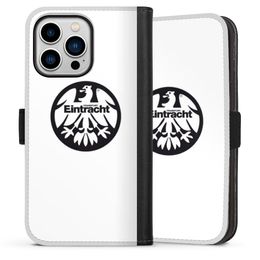 DeinDesign iPhone 13 Pro Handy Klapph&uuml;lle Handyh&uuml;lle aus Kunst Leder schwarz Flip Case Eagle Logo Eintracht Frankfurt Sideflip mit Lasche