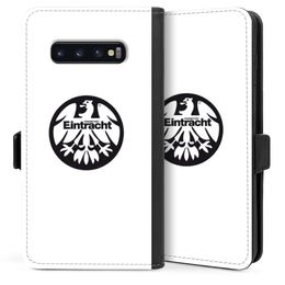 DeinDesign Galaxy S10 Plus Handy Klapph&uuml;lle Handyh&uuml;lle aus Kunst Leder schwarz Flip Case Eagle Logo Eintracht Frankfurt Sideflip mit Lasche