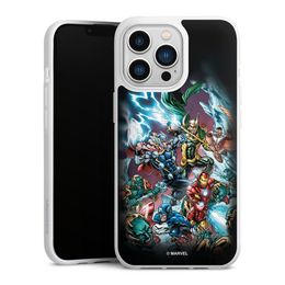 DeinDesign iPhone 13 Pro Handy Silikon H&uuml;lle Case wei&szlig; Handyh&uuml;lle Avengers Marvel Comic Silikon Case