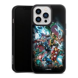 DeinDesign iPhone 13 Pro Handy Premium Silikon H&uuml;lle Handyh&uuml;lle schwarz Case Avengers Marvel Comic Silikon Premium Case
