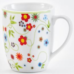 Becher Van Well "Vario Flower", bunt, B:25,5cm H:9,5cm, Porzellan, Trinkgef&auml;&szlig;e, Becher, sp&uuml;lmaschinen- und mikrowellengeeignet, 6-teilig