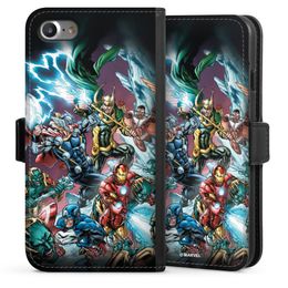 DeinDesign iPhone SE (2020) Handy Klapph&uuml;lle Handyh&uuml;lle aus Kunst Leder schwarz Flip Case Marvel Comic Avengers Sideflip mit Lasche