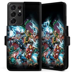 DeinDesign Galaxy S21 Ultra 5G Handy Klapph&uuml;lle Handyh&uuml;lle aus Kunst Leder schwarz Flip Case Avengers Marvel Comic Sideflip mit Lasche