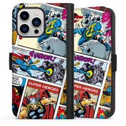 DeinDesign iPhone 13 Pro Handy Klapph&uuml;lle Handyh&uuml;lle aus Kunst Leder schwarz Flip Case Avengers Marvel Comic Sideflip mit Lasche