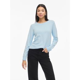 Rundhalspullover Vila "VIRIL O-NECK L/S KNIT TOP - NOOS", Damen, Gr. S, nantucket breeze detail:light melange, Feinstrick, Obermaterial: 50% Viskose, 27% Nylon, 23% Polyester, meliert, regular fit normal, Rundhals, Rippb&uuml;ndchen, Pullover Rundhalspullover, Viskosemischung, regular fit