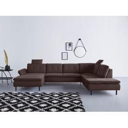 Wohnlandschaft Home Affaire "Birkholm U-Form", braun (dunkelbraun), B:347cm H:83cm T:226cm, 100% Polyester, Sofas, Wohnlandschaft, Armlehnverstellung, auch in Easy Clean Bezug - mit Wasser zu reinigen