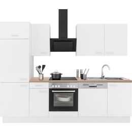 K&uuml;chenzeile Optifit "Parma", wei&szlig; (k&uuml;che: wei&szlig;, korpus: wei&szlig;, arbeitsplatte: eichefarben), B:270cm T:60cm, Komplettk&uuml;chen-Sets, K&uuml;chenzeile, ohne E-Ger&auml;te, Breite 270 cm