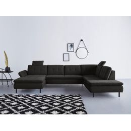 Wohnlandschaft Home Affaire "Birkholm U-Form", schwarz, B:347cm H:83cm T:226cm, 100% Polyester, Sofas, Wohnlandschaft, Armlehnverstellung, auch in Easy Clean Bezug - mit Wasser zu reinigen