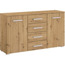Schubkastenkommode Rauch "Sideboard Kommode Kombikommode KOLUNA mit Dekorfront", eiche artisan, B:120cm H:81cm T:42cm, Holzwerkstoff, Sideboards, vier gro&szlig;e Schubladen, mit insgesamt 4 Einlegeb&ouml;den MADE IN GERMANY