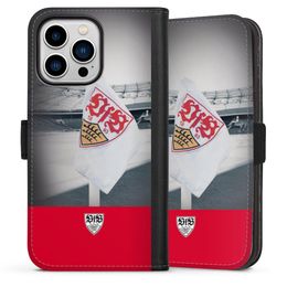 DeinDesign iPhone 13 Pro Handy Klapph&uuml;lle Handyh&uuml;lle aus Kunst Leder schwarz Flip Case Vfb Stuttgart Bundesliga Official Licensed Product Sideflip mit Lasche