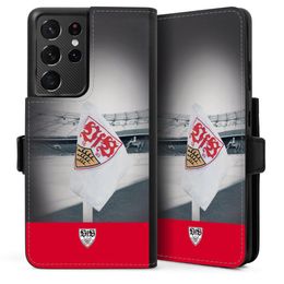 DeinDesign Galaxy S21 Ultra 5G Handy Klapph&uuml;lle Handyh&uuml;lle aus Kunst Leder schwarz Flip Case Vfb Stuttgart Bundesliga Official Licensed Product Sideflip mit 