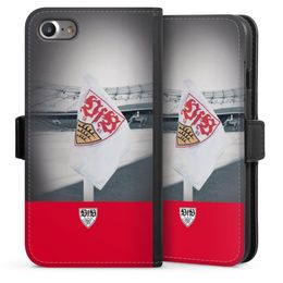 DeinDesign iPhone SE (2020) Handy Klapph&uuml;lle Handyh&uuml;lle aus Kunst Leder schwarz Flip Case Official Licensed Product Bundesliga Vfb Stuttgart Sideflip mit Lasche