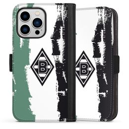 DeinDesign iPhone 13 Pro Handy Klapph&uuml;lle Handyh&uuml;lle aus Kunst Leder schwarz Flip Case Official Licensed Product Borussia M&ouml;nchengladbach Coat Of Arms Sideflip 