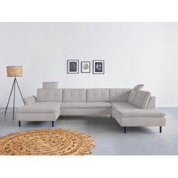 Wohnlandschaft Home Affaire "Birkholm U-Form", silber, B:347cm H:83cm T:226cm, 98% Polyester 2% Polyamid, Sofas, Wohnlandschaft, Armlehnverstellung, auch in Easy Clean Bezug - mit Wasser zu reinigen