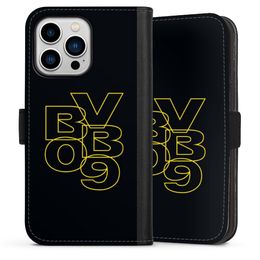 DeinDesign iPhone 13 Pro Handy Klapph&uuml;lle Handyh&uuml;lle aus Kunst Leder schwarz Flip Case Bvb Lettering Official Licensed Product Sideflip mit Lasche
