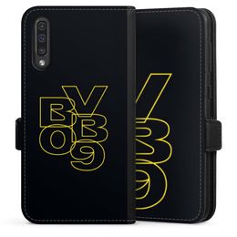 DeinDesign Galaxy A50 Handy Klapph&uuml;lle Handyh&uuml;lle aus Kunst Leder schwarz Flip Case Bvb Lettering Official Licensed Product Sideflip mit Lasche