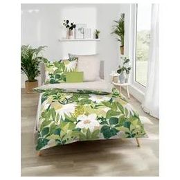Wendebettw&auml;sche Kaeppel "Botanik", gr&uuml;n (kiwi), B/L: 135cm x 200cm, 1 Stk., 1 Stk., Mako-Satin, B/L: 80cm x 80cm, 2 Stk., Mako-Satin, Obermaterial: 100% Baumwolle, Bettw&auml;sche, Wendebettw&auml;sche, Mit Blumen