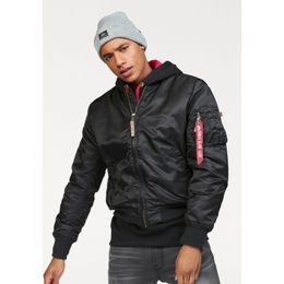 Bomberjacke Alpha Industries "MA-1 VF59 LONG", Herren, Gr. L, schwarz, Web, Obermaterial: 100% Nylon. Futter: 100% Nylon. Wattierung: 100% Polyester, unifarben, schmal, Rippstrickb&uuml;ndchen, Jacken Bomberjacke, gef&uuml;ttert