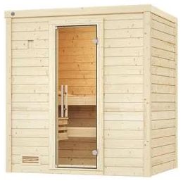 Sauna Weka "Massivholzsauna BERGEN 1", beige (natur), Saunaofen, integrierte Steuerung, 5,4 kW, Saunen, Blockbohlen, moderne Ganzglast&uuml;r