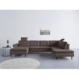 Wohnlandschaft Home Affaire "Birkholm U-Form", grau (anthrazit), B:347cm H:83cm T:226cm, 100% Polyester, Sofas, Wohnlandschaft, Armlehnverstellung, auch in Easy Clean Bezug - mit Wasser zu reinigen