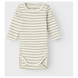 Langarmbody name it "NBNBANI LS BODY NOOS", Jungen, Gr. 74, N-Gr, beige (pure cashmere), Jersey, Obermaterial: 57% Baumwolle, 38% Modal, 5% Elasthan, geringelt, gestreift, regular fit, Rundhals, Bodys