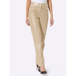 WITT Damen Lederimitathose mit goldfarbigen Schmuckn&ouml;pfen, sand, Gr&ouml;&szlig;e 18
