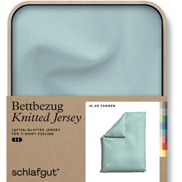 Bettbezug Schlafgut "Premium Bettbezug Knitted Jersey (1 St)", blau (petrol light), B:155cm L:220cm, Jersey, Obermaterial: 95% Baumwolle, 5% Elasthan, Bettbez&uuml;ge, Ton-in-Ton Rei&szlig;verschluss, Bio-Baumwolle mit Elasthan, Uni, OEKO Tex